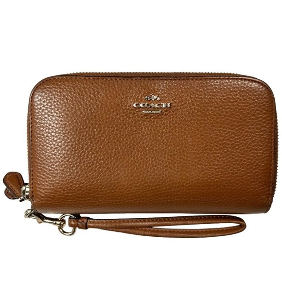 Coach | Bags | Coach Double Zip Around Travel Organizer Wallet Pebbled ...